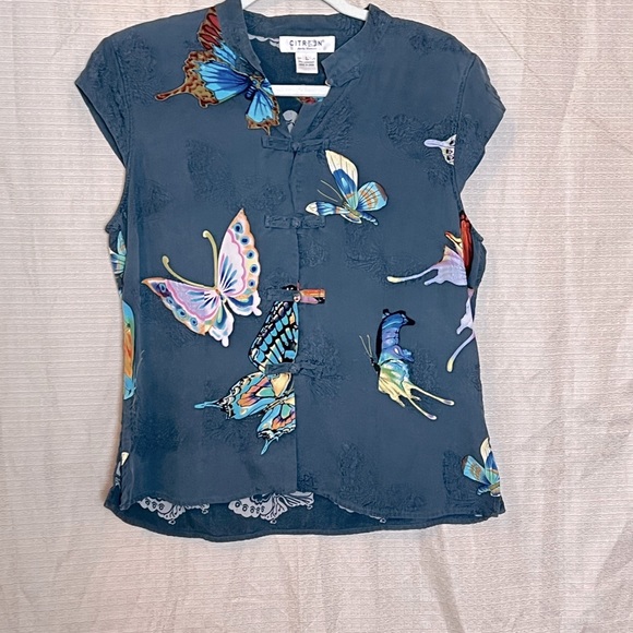 Citron | Tops | Citron Butterfly Blouse In Green Asian Style | Poshmark